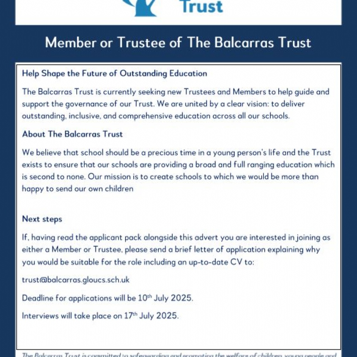 The Balcarras Trust - Vacancy for member or trustee